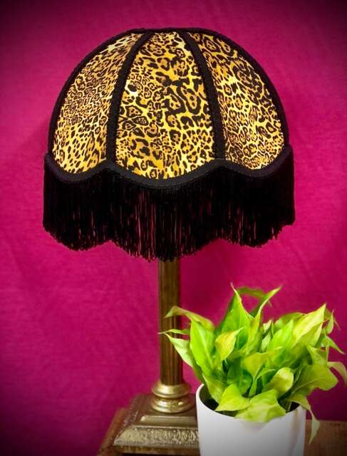 Leopard Animal Print & Black Dome Fabric Lampshade For Bedside Table ...