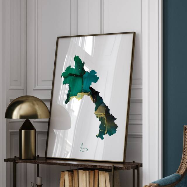 Laos Map Emerald Green & Gold Wall Art Print by Etsy | ufurnish.com