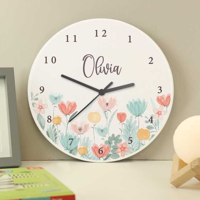Personalised Floral Wooden Childrens Clock/Birthday Gift For Girls Her ...