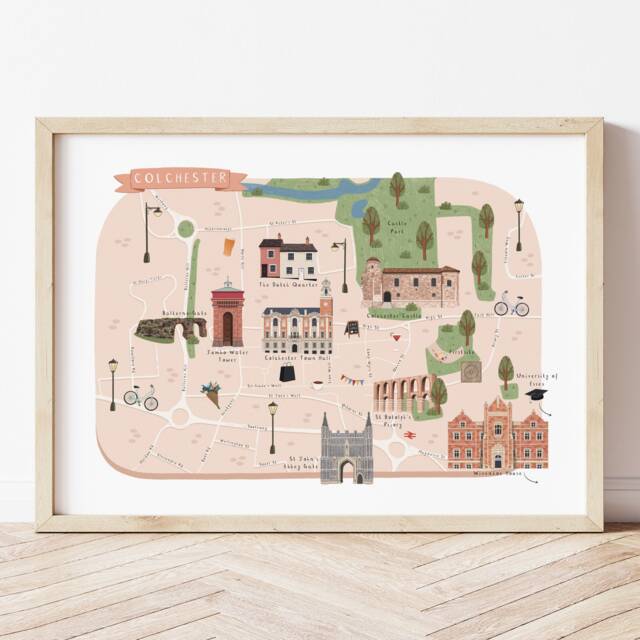 Colchester Map, Illustrated Map Of Colchester, Poster, Print, Wall Art ...