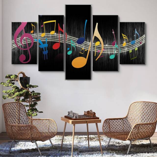 Musical Notes Colors 5 Pieces Canvas Wall Art, Large Framed Extra Panel ...