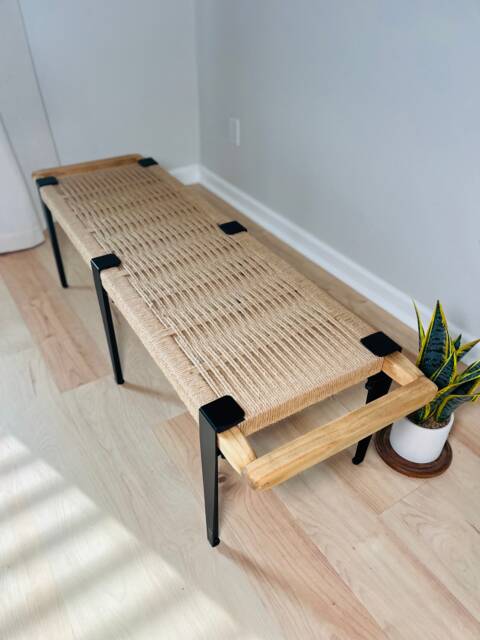 Hand-Woven Entryway Bench Mcm Style End Of Bed & Mudroom Seating ...
