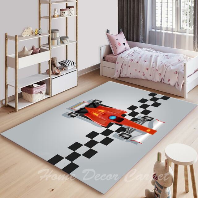 Realistic Racing Car Finish Line, Car, Kids Room Rug, Custom Rug For ...
