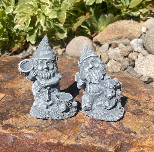 Handmade Pair Of Garden Gnomes Stone Finish Or White Cement Statue by ...