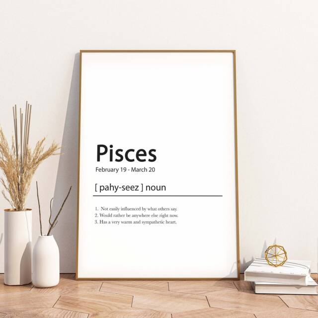 Pisces Minimalist Wall Art, Zodiac Prints, Astrology Gift, Dictionary ...
