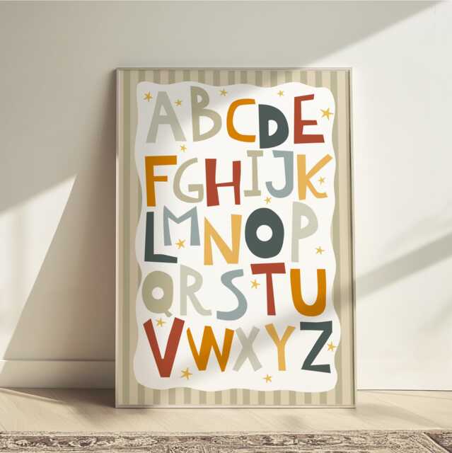 Educational Alphabet Chart Print in Bright Colours, Abc Print ...