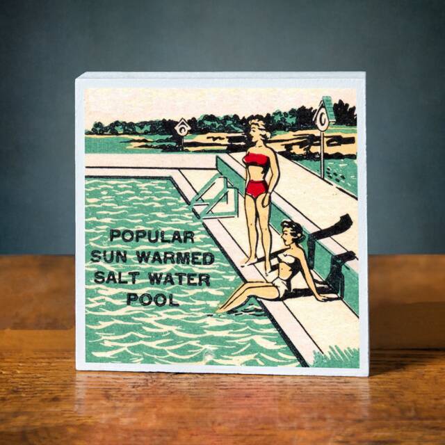 Retro Art Illustration Pool Scene Block-Art Print-Mid-Century Print ...