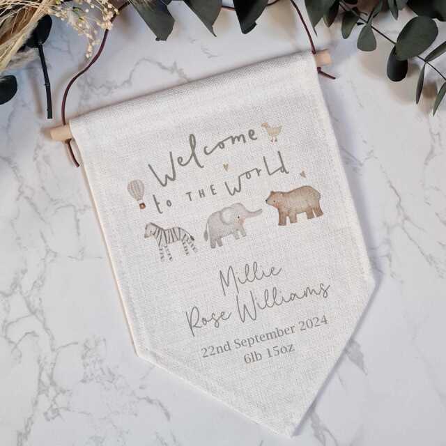 New Baby Pennant Flag, Birth Details Keepsake Gift, Welcome To The ...