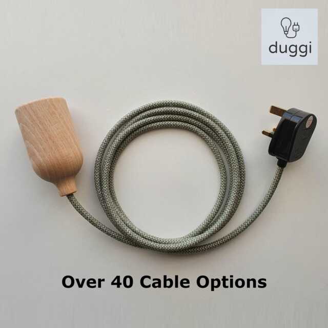 Wooden Plug in Pendant Light - Lamp Holder, Fabric Cable & E27 Edison ...