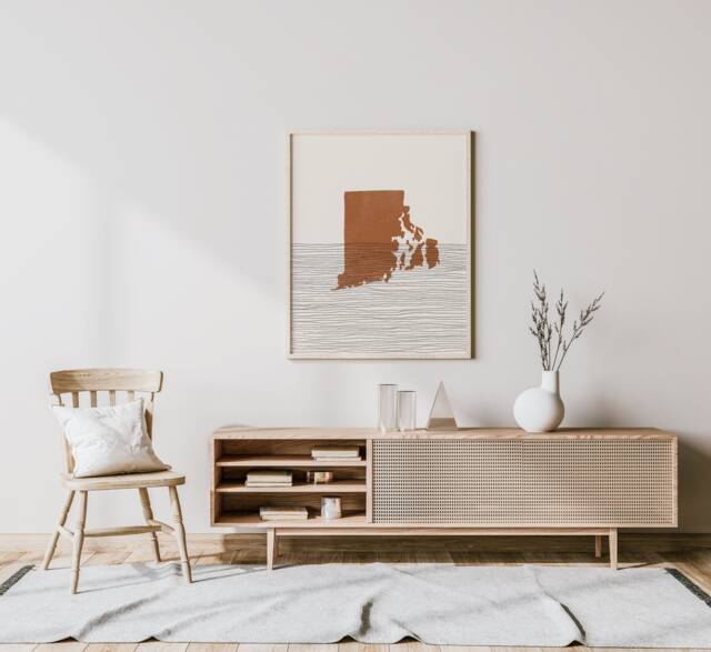 Boho Decor - Rhode Island Mid Century Wall Art, Minimalist Art & Abstract Print, State Map Print ...