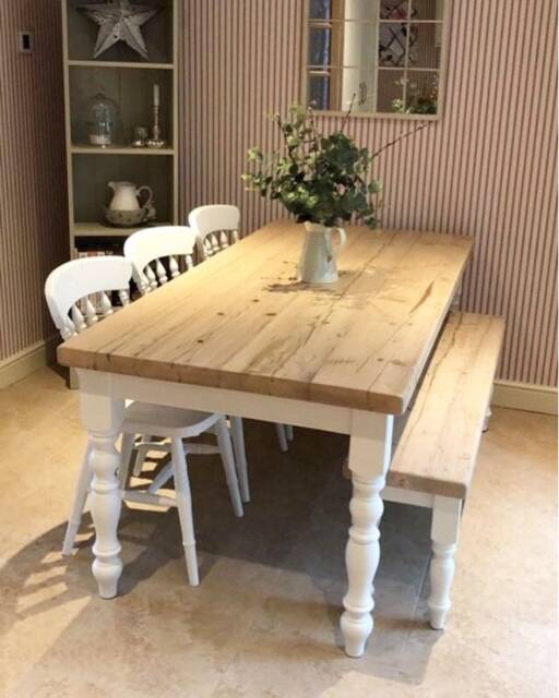 Farmhouse Dining Table Set With Bench. Rustic Wood - Handmade Kitchen ...