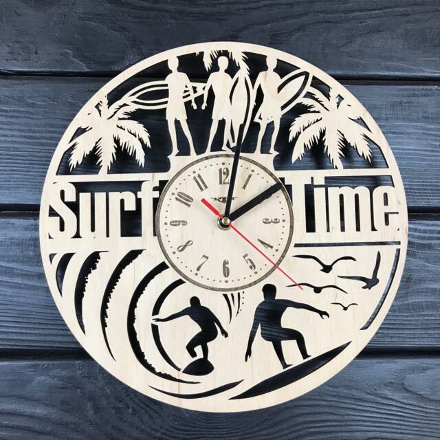 Surfing Wall Clock Wood Gift For Men Women 5Th Anniversary Personalize ...
