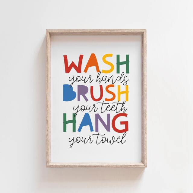 Wash Your Hands, Brush Teeth, Hang Towel Print, Kids Bathroom Prints ...