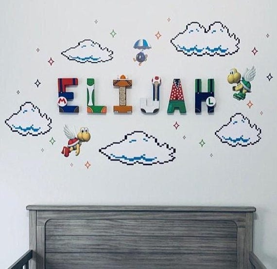 Super Mario Nursery - Bedroom Wall Art Hand Painted Papier Mache ...