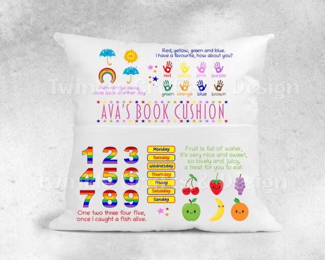 Personalised Learning Book Cushion, Educational Present, Colours ...