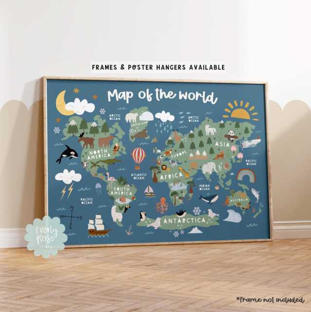 Personalised Animal World Map Print Map, Kids Decor, Educational Poster ...
