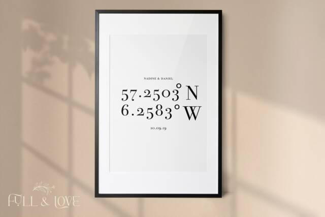 Coordinates Print - Couples Anniversary Wedding Gift Wall Decor ...