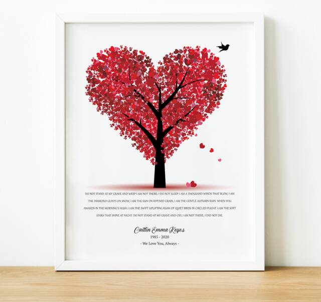 Custom Poem Print Bereavement Gift, Personalised Tree Of Life Wall Art ...