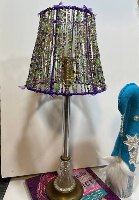 Hand Beaded Lamp Shade Ribbon Wrapped Frame With Chain & Strands ...