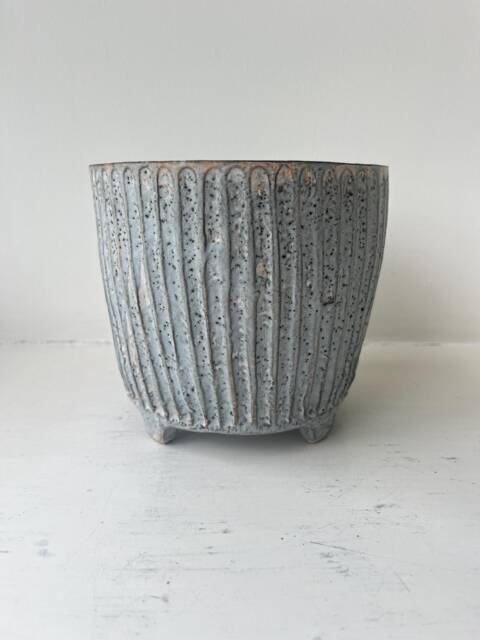 Danish Ceramic Grey Planter. Studio Handmade Footed Grooved Pottery ...