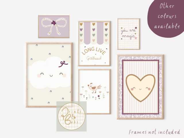 Set Of Soft & Pretty Girls Gallery Wall Prints For A Playroom, Bedroom ...