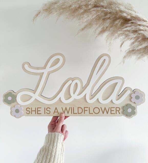 Double Layered Personalised Floral Girls Name Wall Sign/ She Is A ...