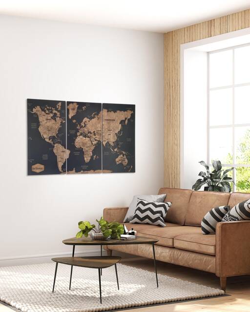 Wooden World Map Wall Art Push Pin Travel With Pins, Apartment Decor ...