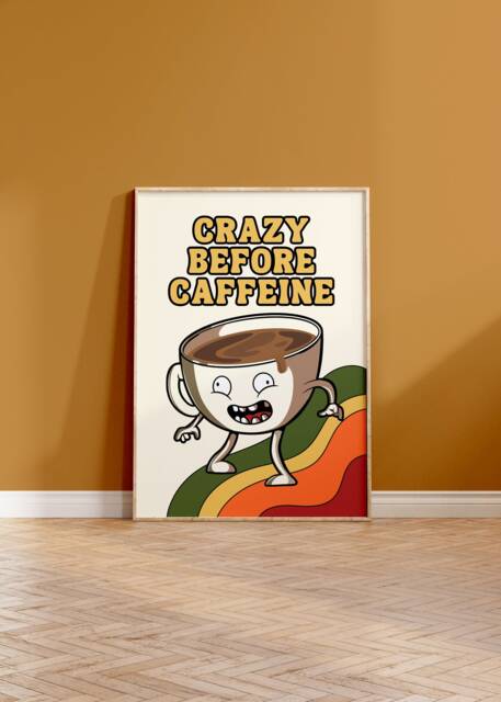 Retro Crazy Before Caffeine Print - Character, Psychedelic, Coffee Wall ...