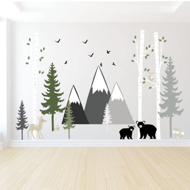 Forest Wall Decal, Pine Tree Decal, Mountain Decal, Nature Room Decor ...