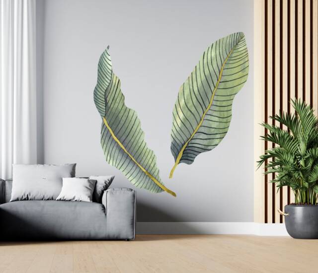 Tropical Watercolor Leaves Decal Banana Tree Wall Sticker Tropical ...