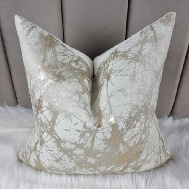 Luxury Cream & Gold Metallic Lava Cushion Cover New Home Sofa & Bed ...