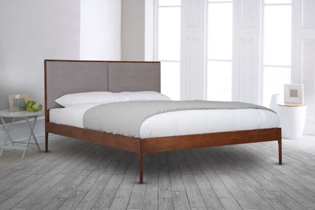Leon Bedframe - Walnut Finish With Upholstered Headboard by FD Beds ...