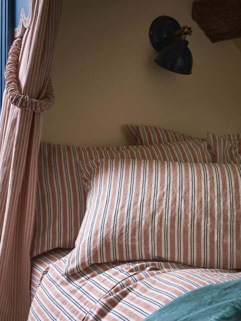 Piglet in Bed in Warm Clay Sommerley Stripe, Linen, Size Square by ...