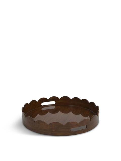 Libra Interiors Lacquer Round Tray Maple With Scallop Edge in Walnut ...