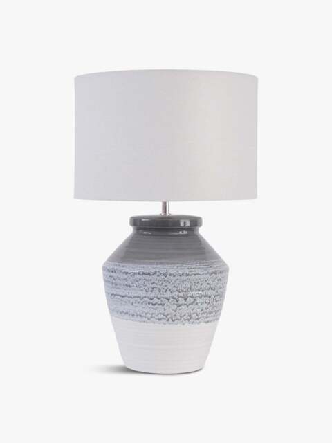 Libra Interiors Skyline And Blue Ceramic Table Lamp With Shade in Grey ...