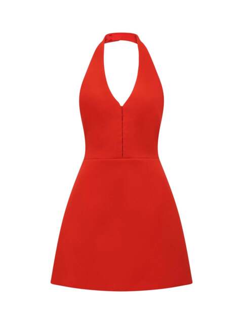 Forever New Ricki Halter Neck Hook And Eye Mini Dress in Cherry Tomato ...
