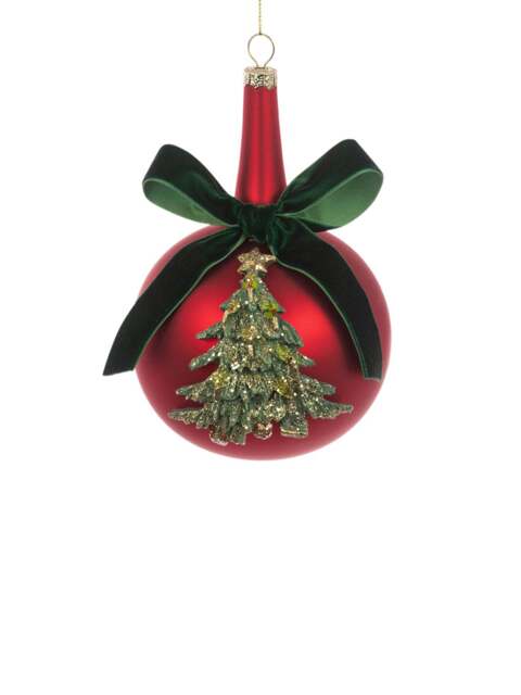Christmas Glass Tree Bauble in Red, Size 10cm by Fenwick | ufurnish.com