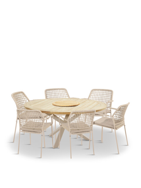 4 Seasons Outdoor Barista Round Dining Table with 6 Chairs Beige by ...