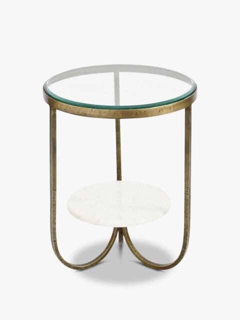 Libra Interiors Nolita White Marble And Antique Iron Side Table in Gold ...