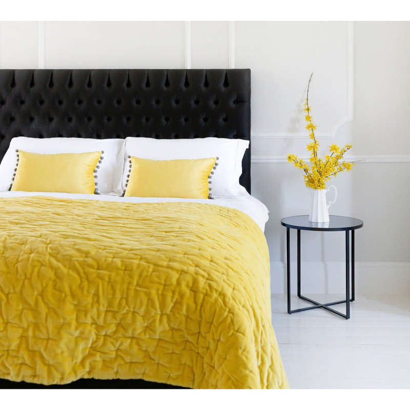 Chartreuse Yellow Velvet Quilted Bedspread by French Bedroom | ufurnish.com