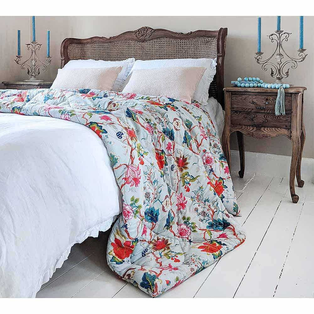 Botanical Chinoiserie Quilted Bedspread by French Bedroom | ufurnish.com