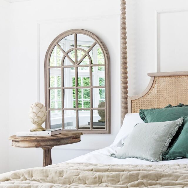 Arched Wooden Frame Window Mirror by French Bedroom | ufurnish.com