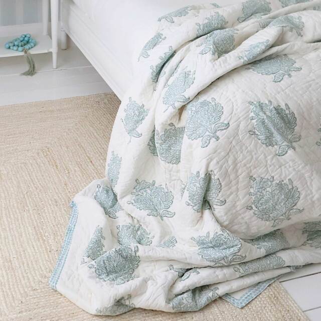 Roza Blue Azur Bedspread by French Bedroom | ufurnish.com