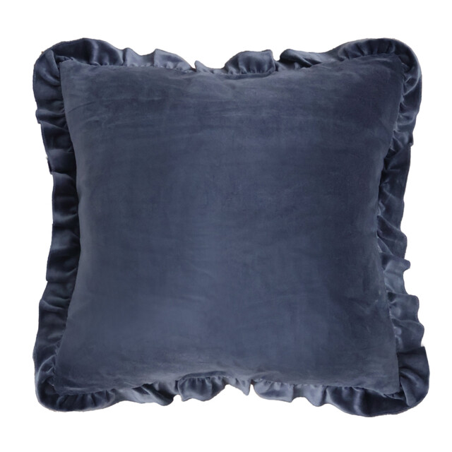 Layla Ruffle Blue Velvet Cushion by French Bedroom | ufurnish.com