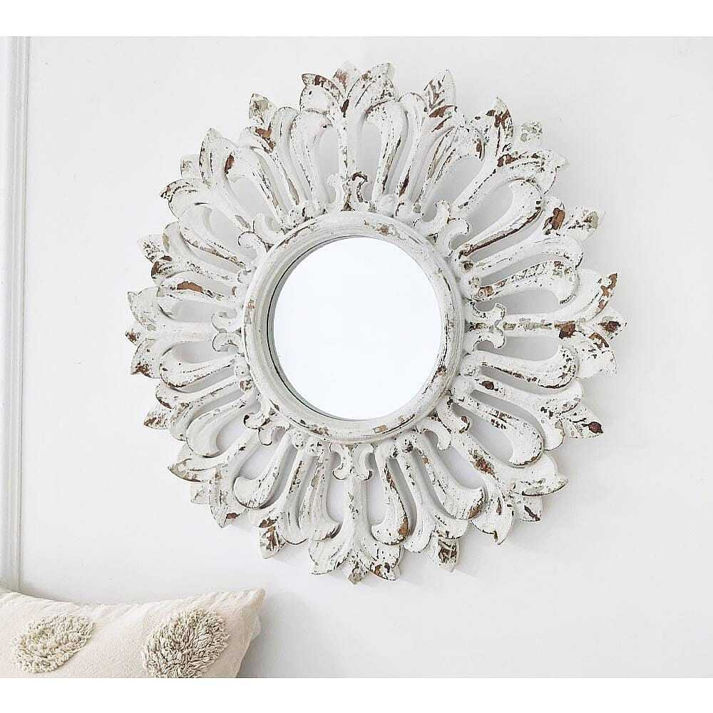 Sunflower Sundial White Wall Mirror by French Bedroom | ufurnish.com