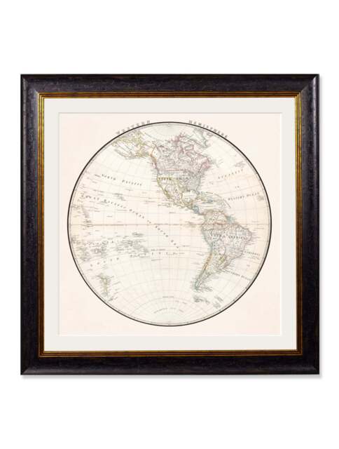 c.1838 World Map Hemispheres - 70 x 70cm / Oxford / Western Hemisphere ...
