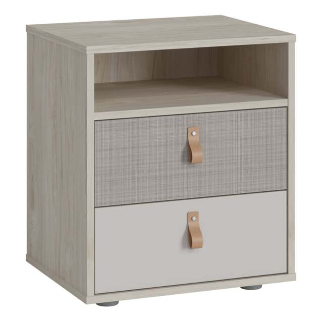 Denim 2 Drawer Bedside Cabinet in Light Walnut, Grey Fabric Effect and ...