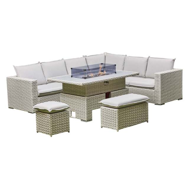Sorrento Rattan Corner Sofa And Adjustable Fire Pit Table With Large ...