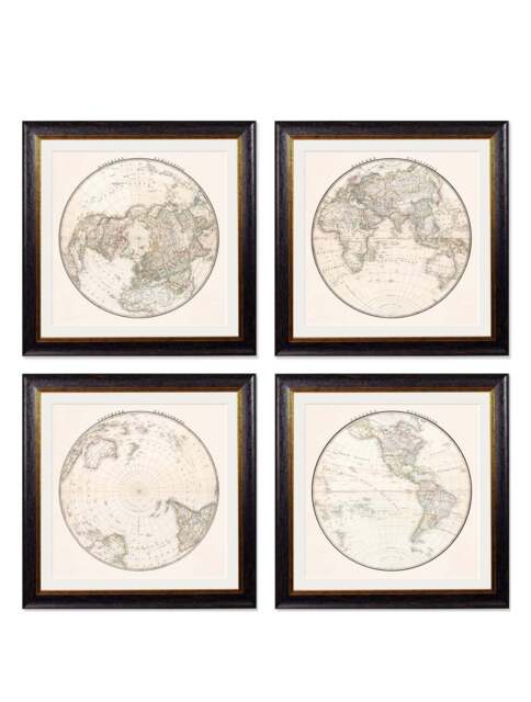 c.1838 World Map Hemispheres - 70 x 70cm / Oxford / Collection of 4 by ...