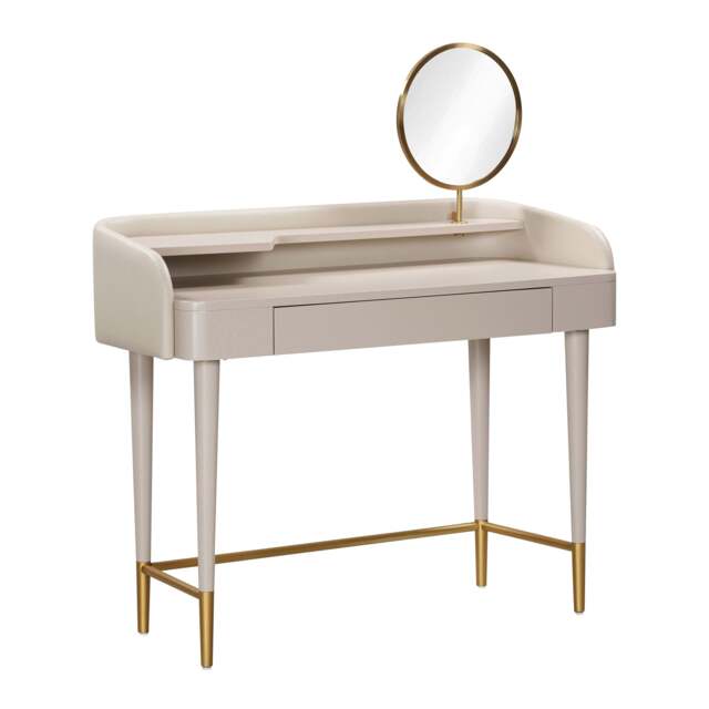 Penelope Taupe Vegan Leather Wrapped Vanity Desk Dressing Table by ...